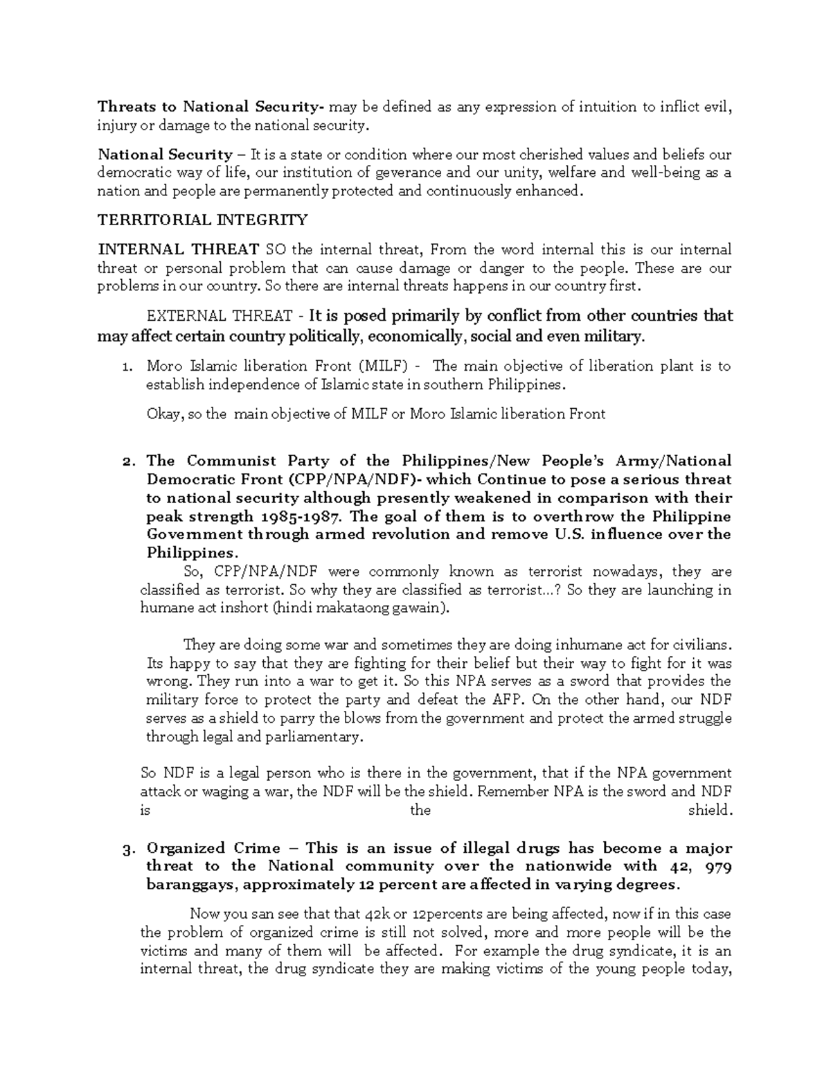 Threats to National Security script report - Threats to National ...