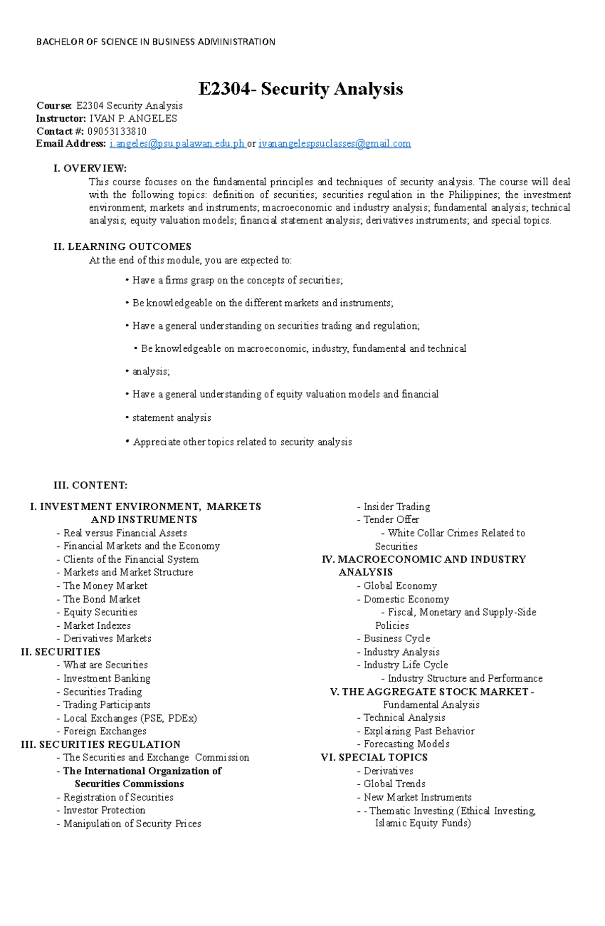 E2304 - Security Analysis Course Overview and Key Concepts - Studocu