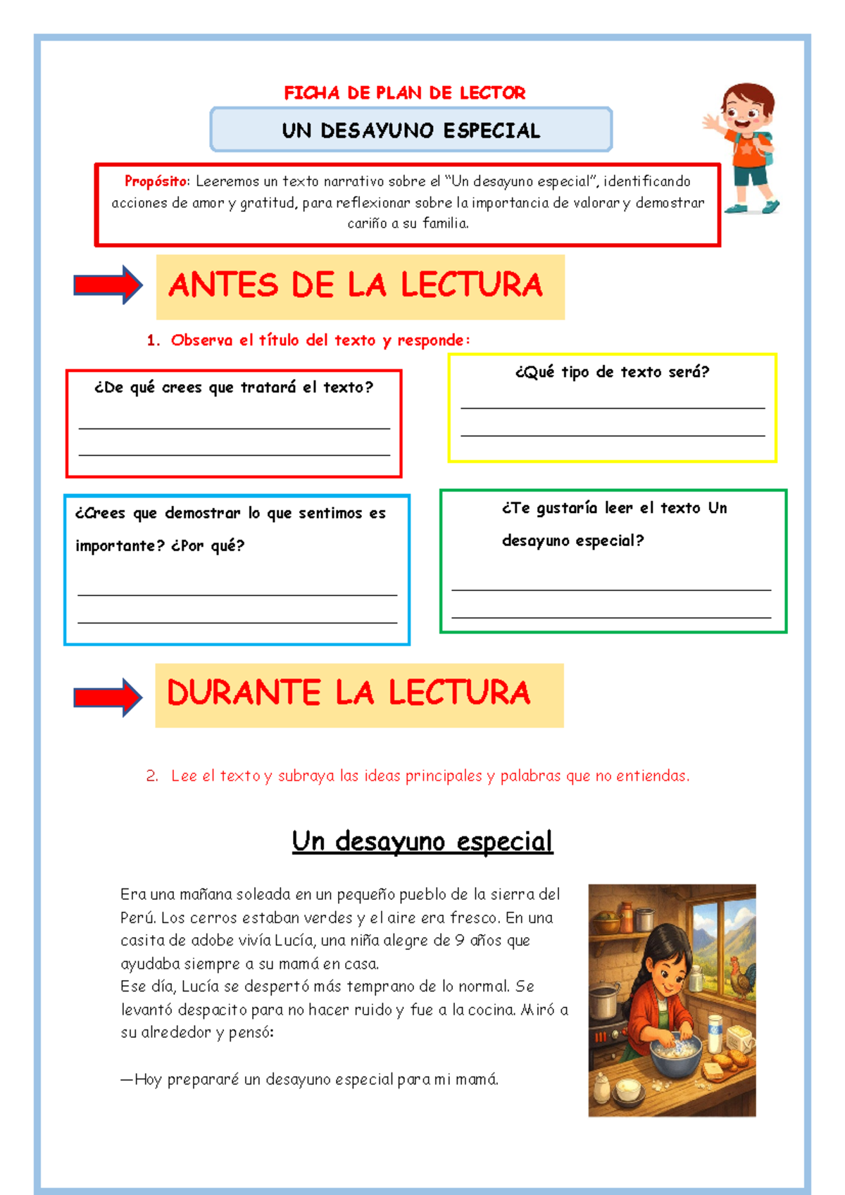 3° Ficha de Plan Lector: Un Desayuno Especial 933623393 - Studocu
