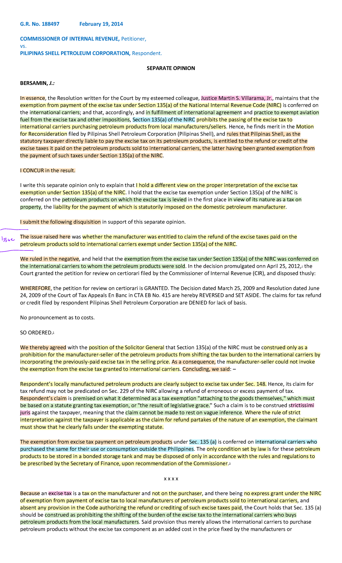 G.R. No. 188497: Separate Opinion on Excise Tax Exemption for Aviation ...