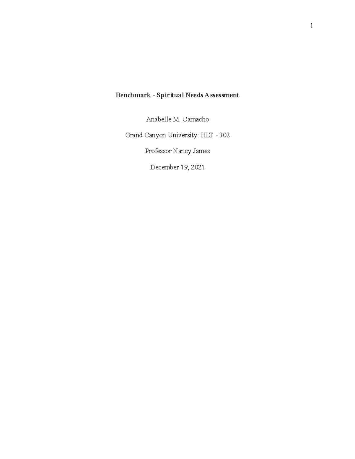 Benchmark - Spiritual Needs Assessment - Benchmark - Spiritual Needs ...