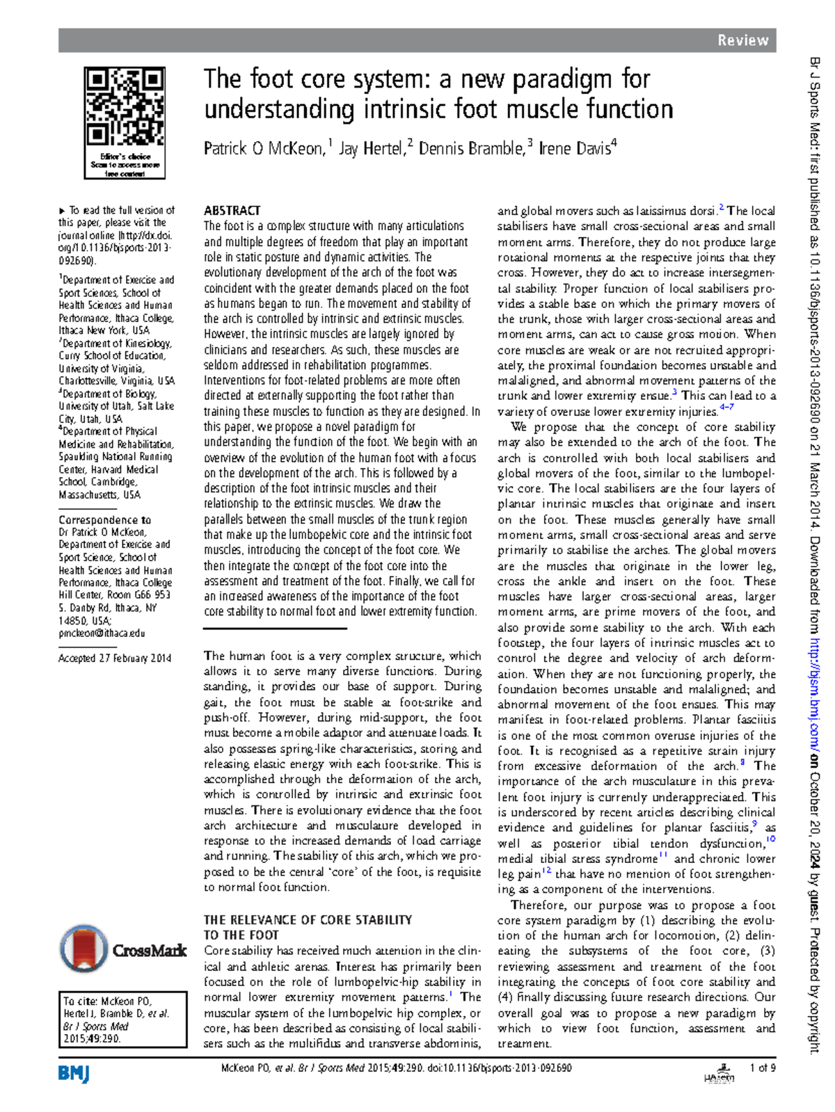 Foot Core System: A New Paradigm for Understanding Intrinsic Muscle ...