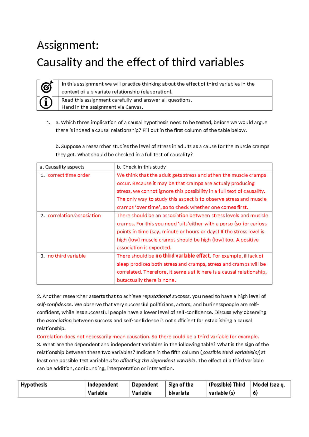 Assignment 13 - Causality & Third Variables in Methodology - Studeersnel