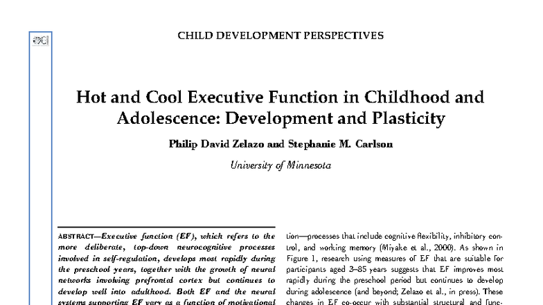 CDEP 246: Hot and Cool Executive Function in Child Development - Studocu