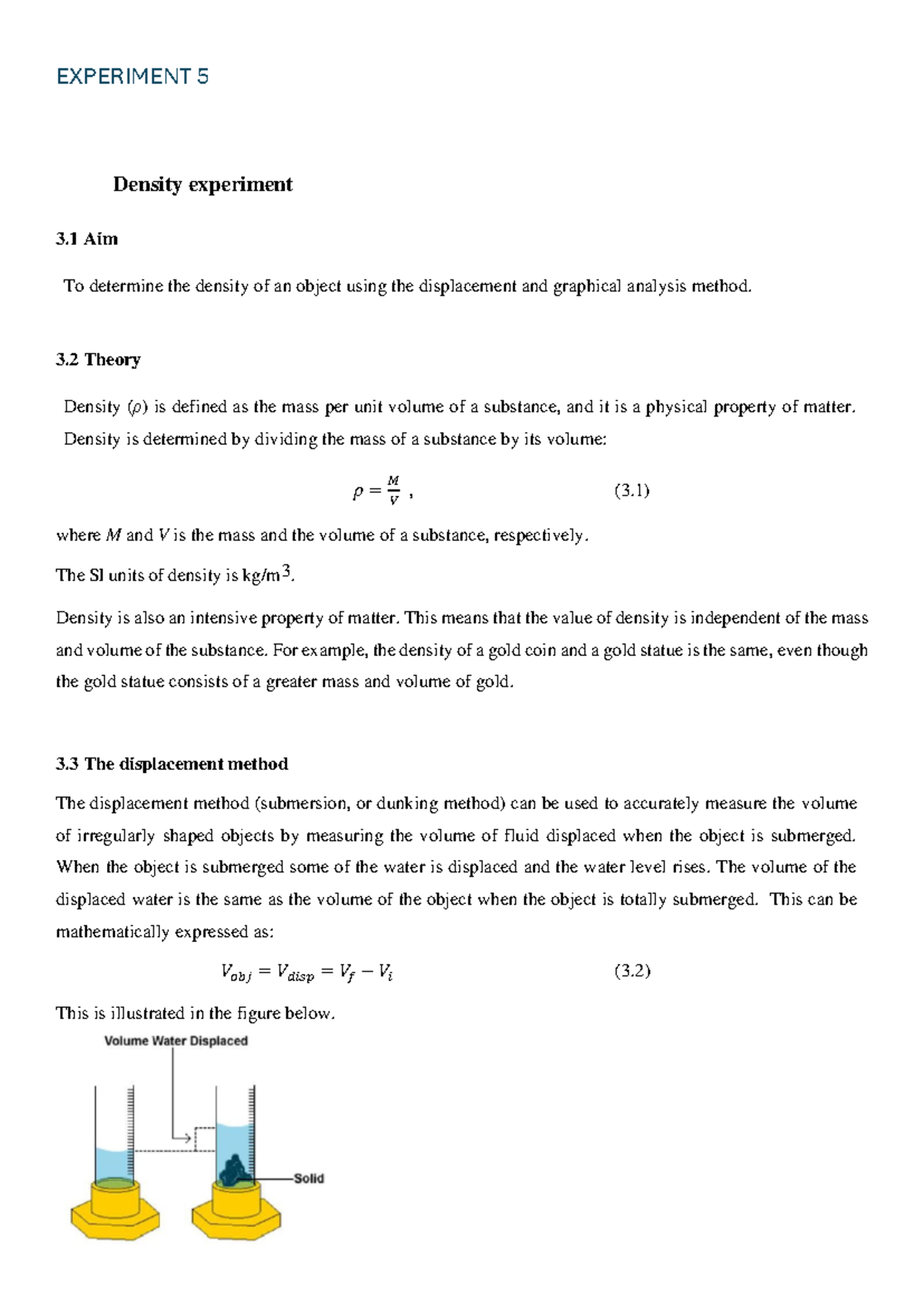 Experiment 5: Density Analysis via Displacement Method - Practical ...
