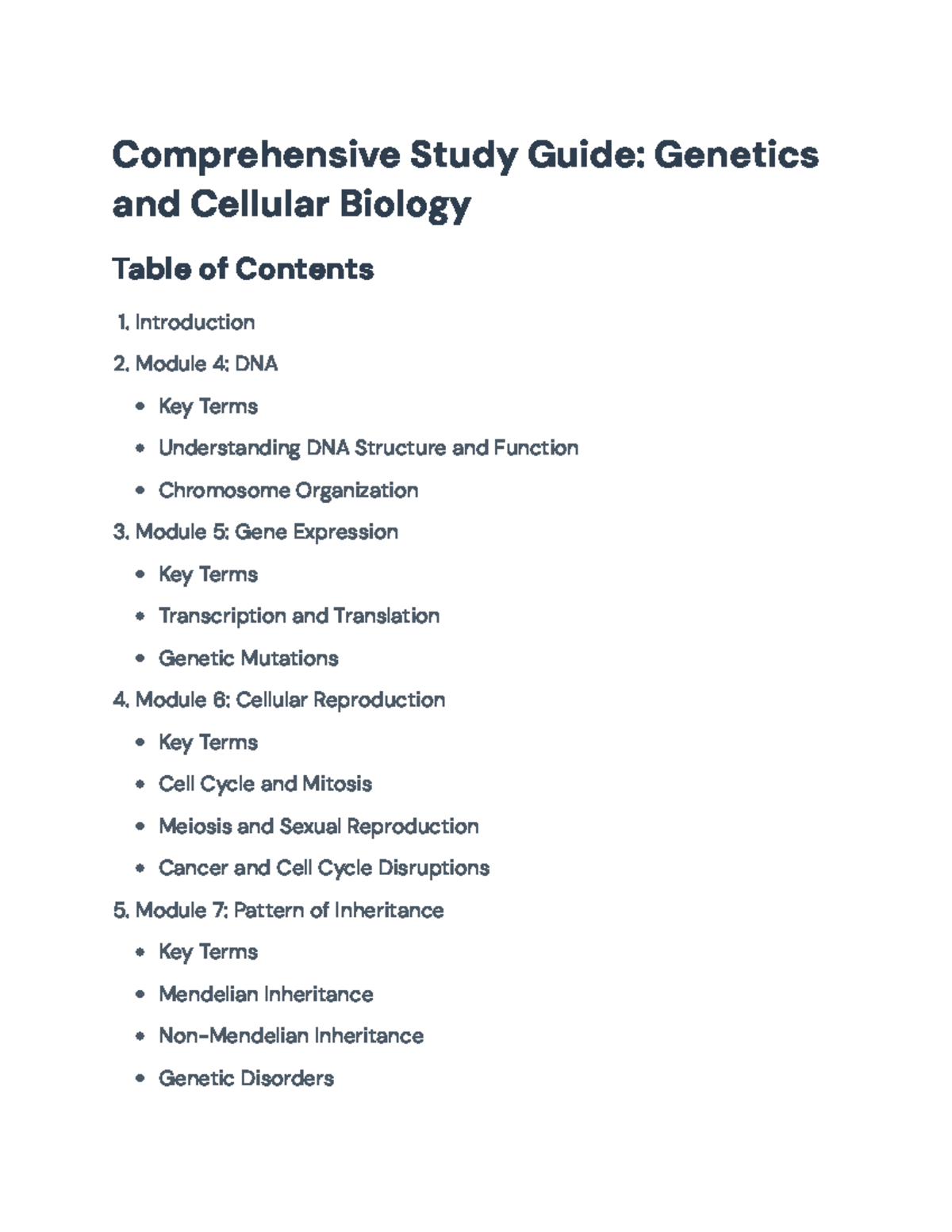 Comprehensive Study Guide: Genetics and Cellular Biology (BIO101 ...