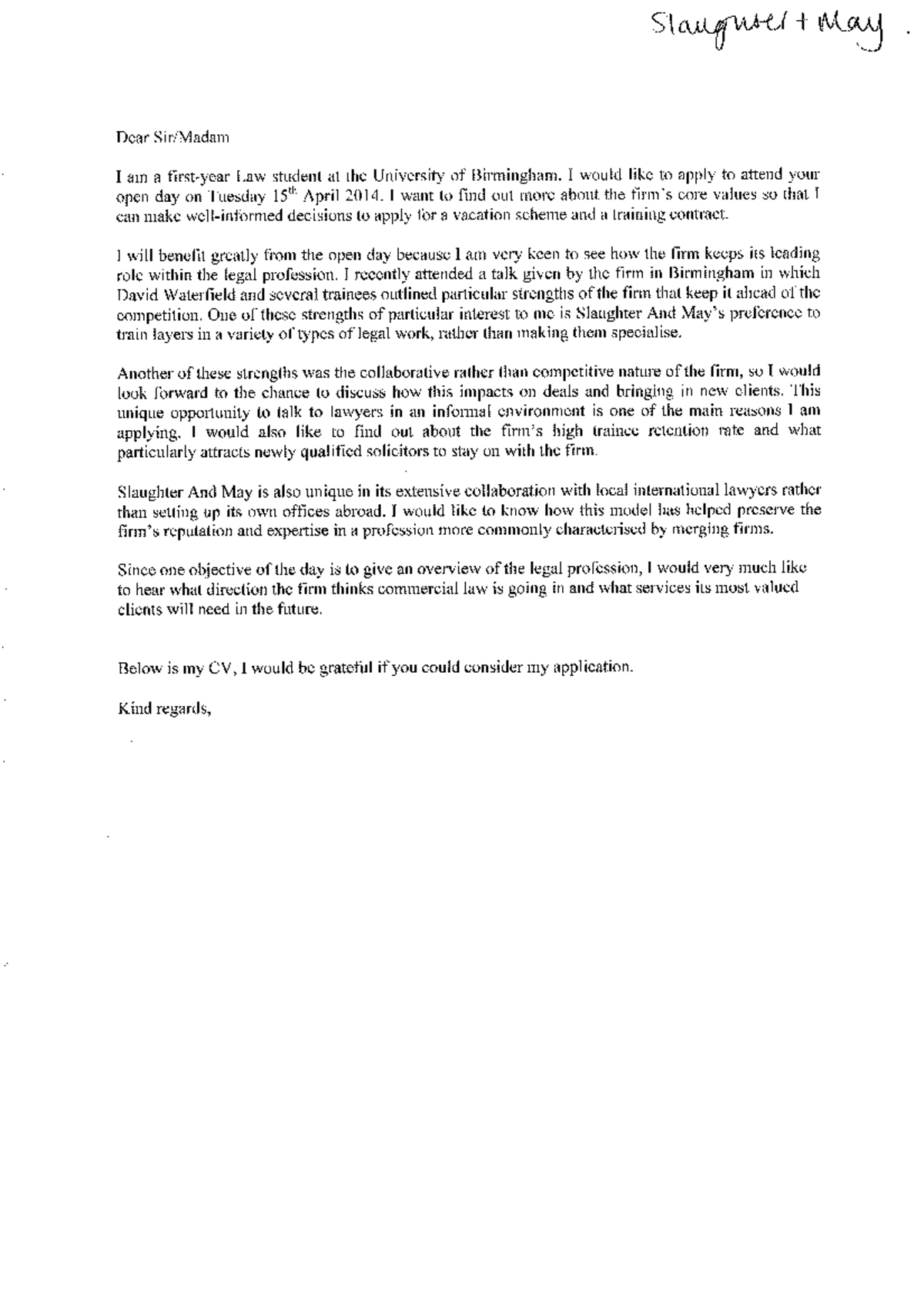 Slaughter and May Open Day Application - Law Student Insights - Studocu