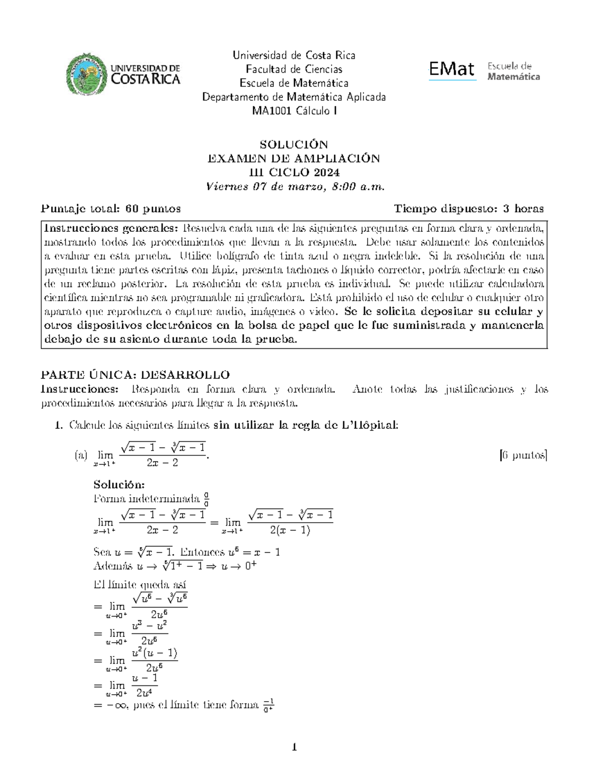Solución Ampliación MA1001 Cálculo I - Examen Ciclo 2024 - Studocu