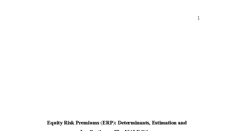 Equity Risk Premiums (ERP): Determinants & Estimation Insights (2012 ...