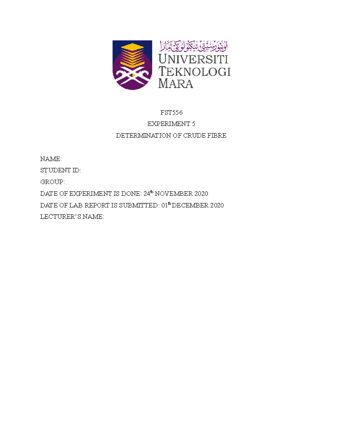 FST 5 Lab Report: Analysis of Crude Fiber in Popcorn and Chickpeas ...