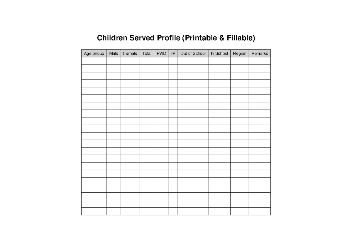Children served profile fillable - Secondary Education - Children ...