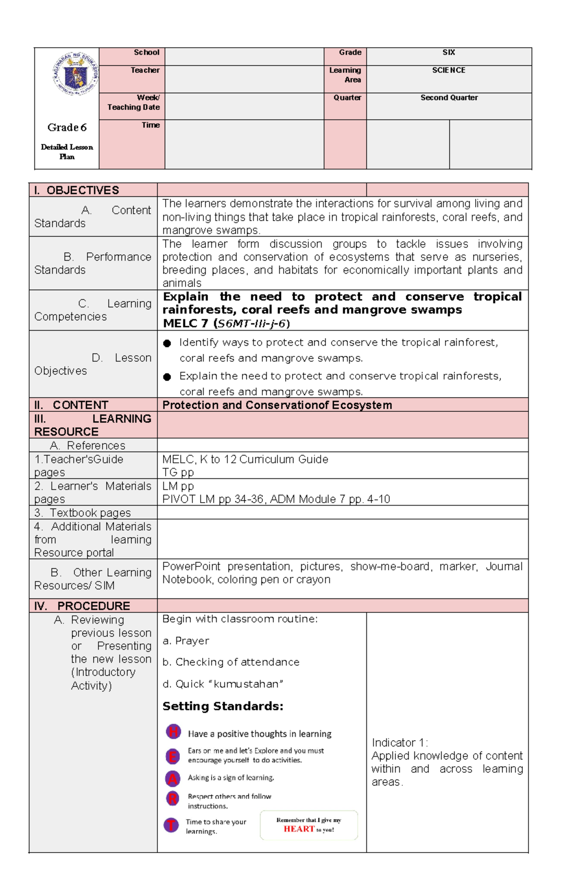 DLP: Grade 6 Science Lesson Plan on Mangrove Ecosystem Conservation ...