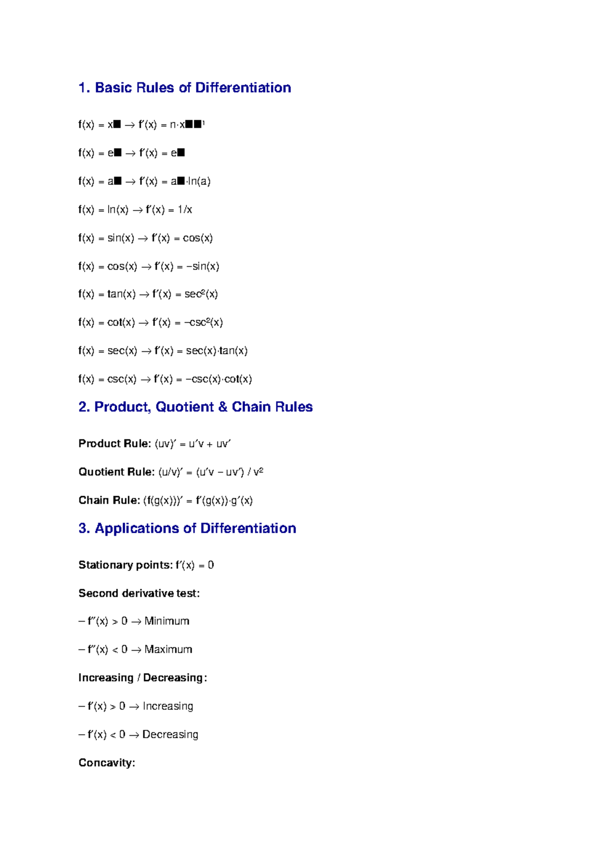 HSC Advanced Maths Calculus Cheat Sheet: Differentiation & Integration ...