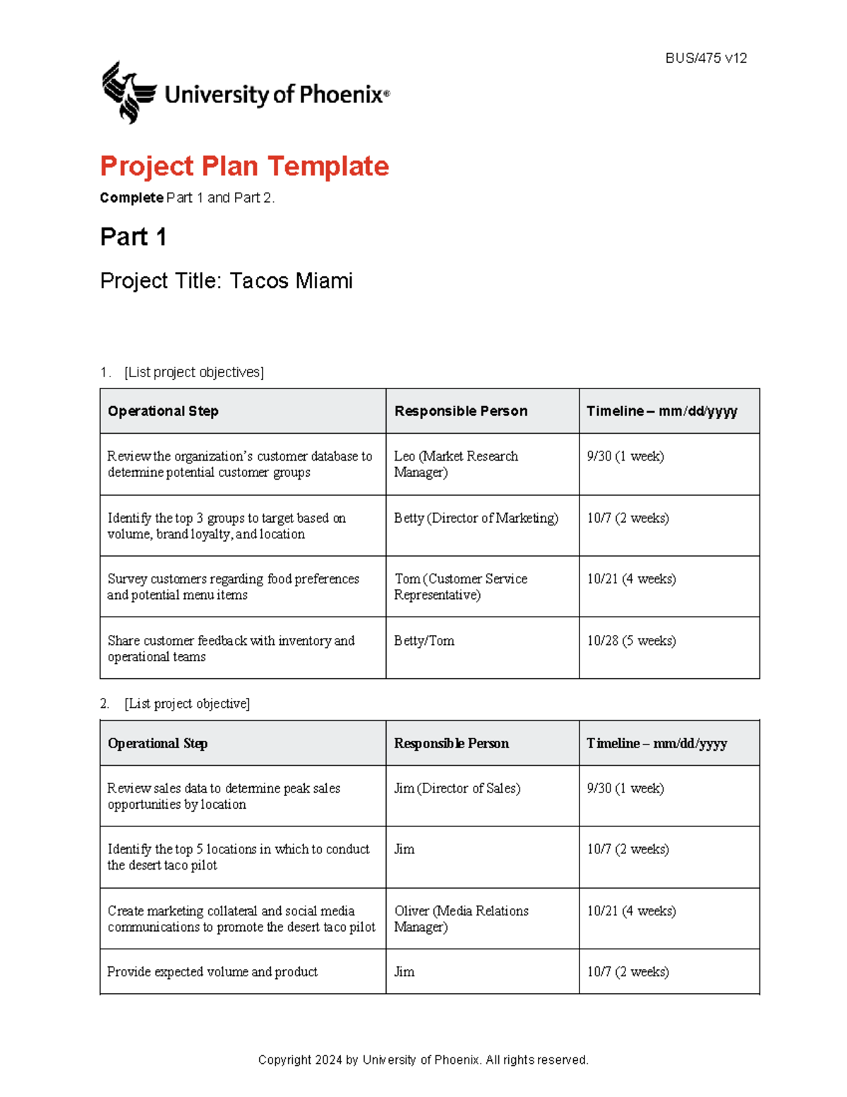 Final BUS/475 v Week 4 Project Plan Template for Tacos Miami - Studocu