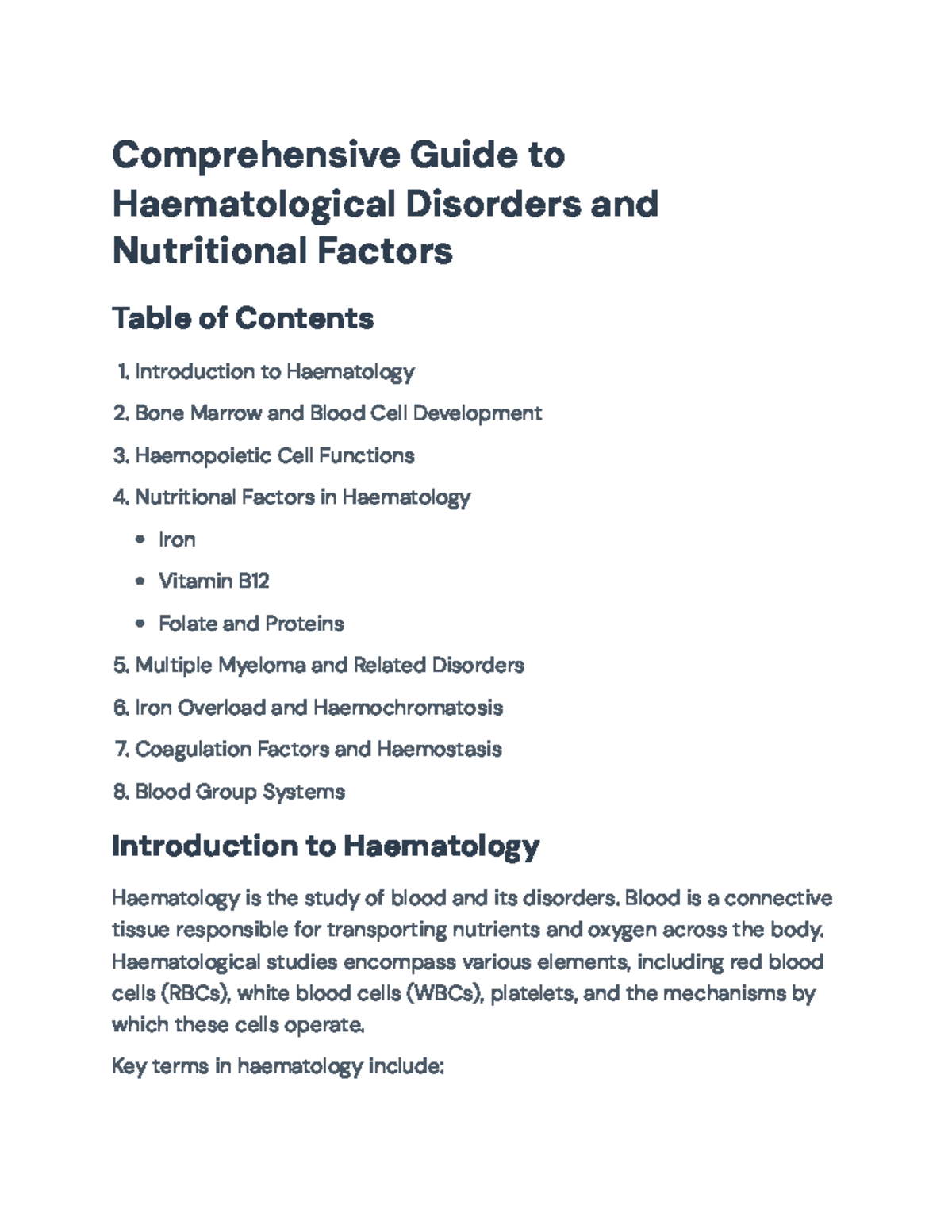 Comprehensive Guide to Haematological Disorders and Nutrition Factors ...