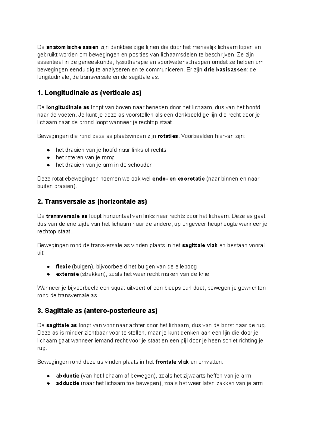 Anatomische Assen: Bewegingen en Posities in het Lichaam - Studeersnel