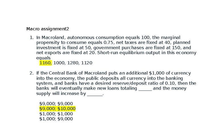 Macro Assignment 2: Economic Concepts and Analysis - Studocu