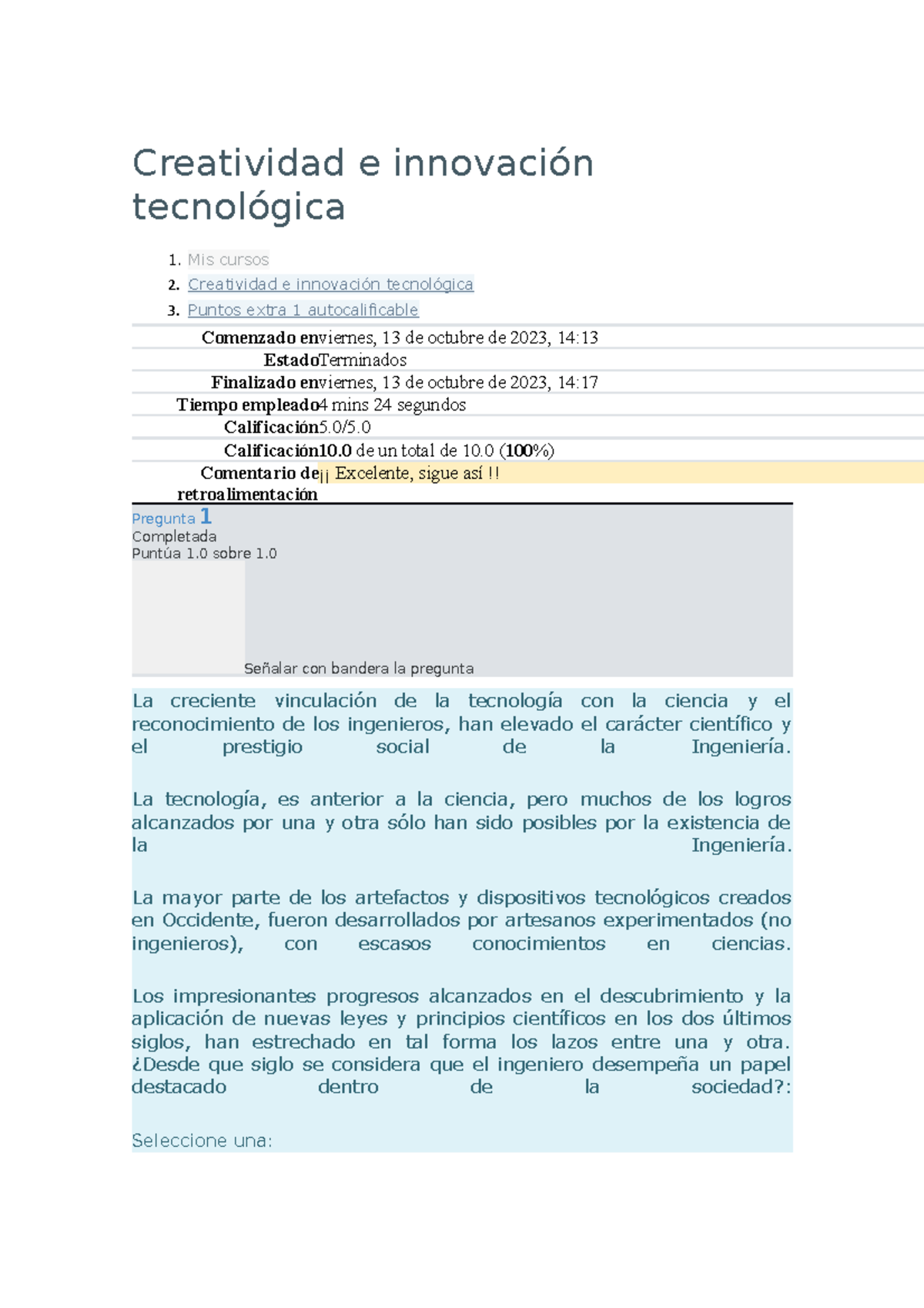 Creatividad e Innovación Tecnológica - Semana 1 (Autocalificable) - Studocu