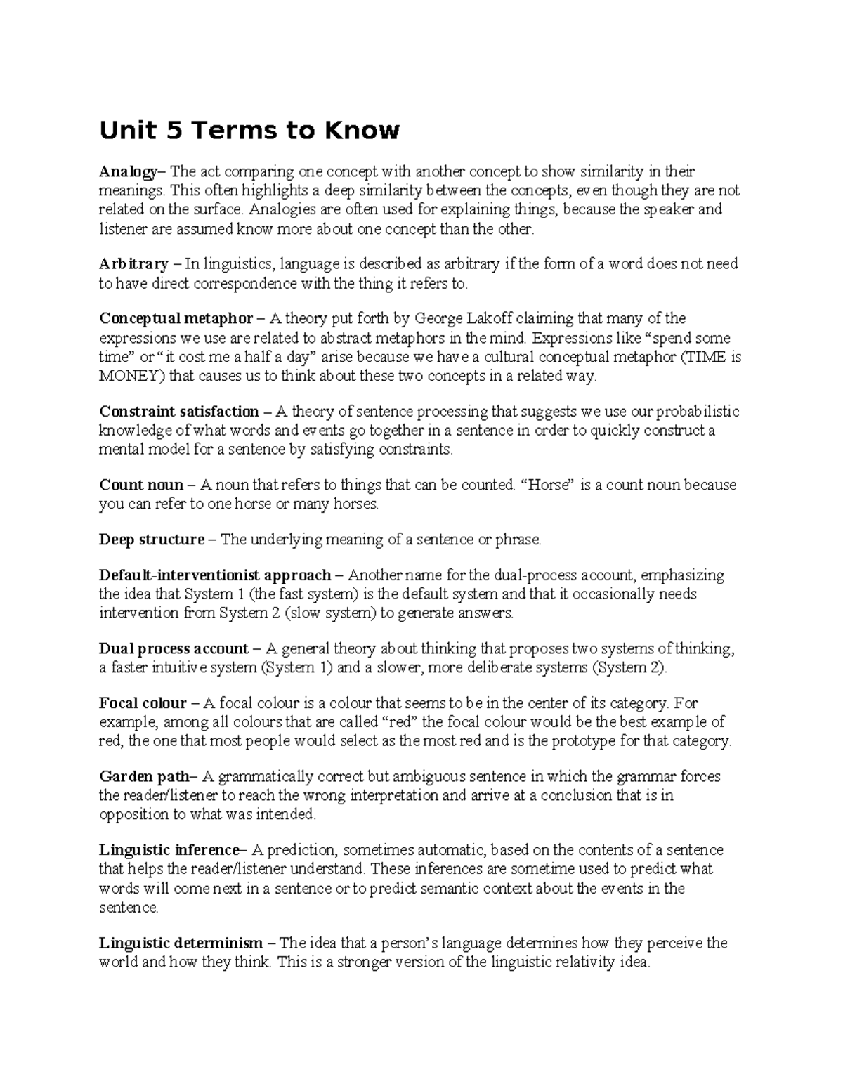 Unit 5 Key Terms: Understanding Linguistic Concepts and Theories - Studocu