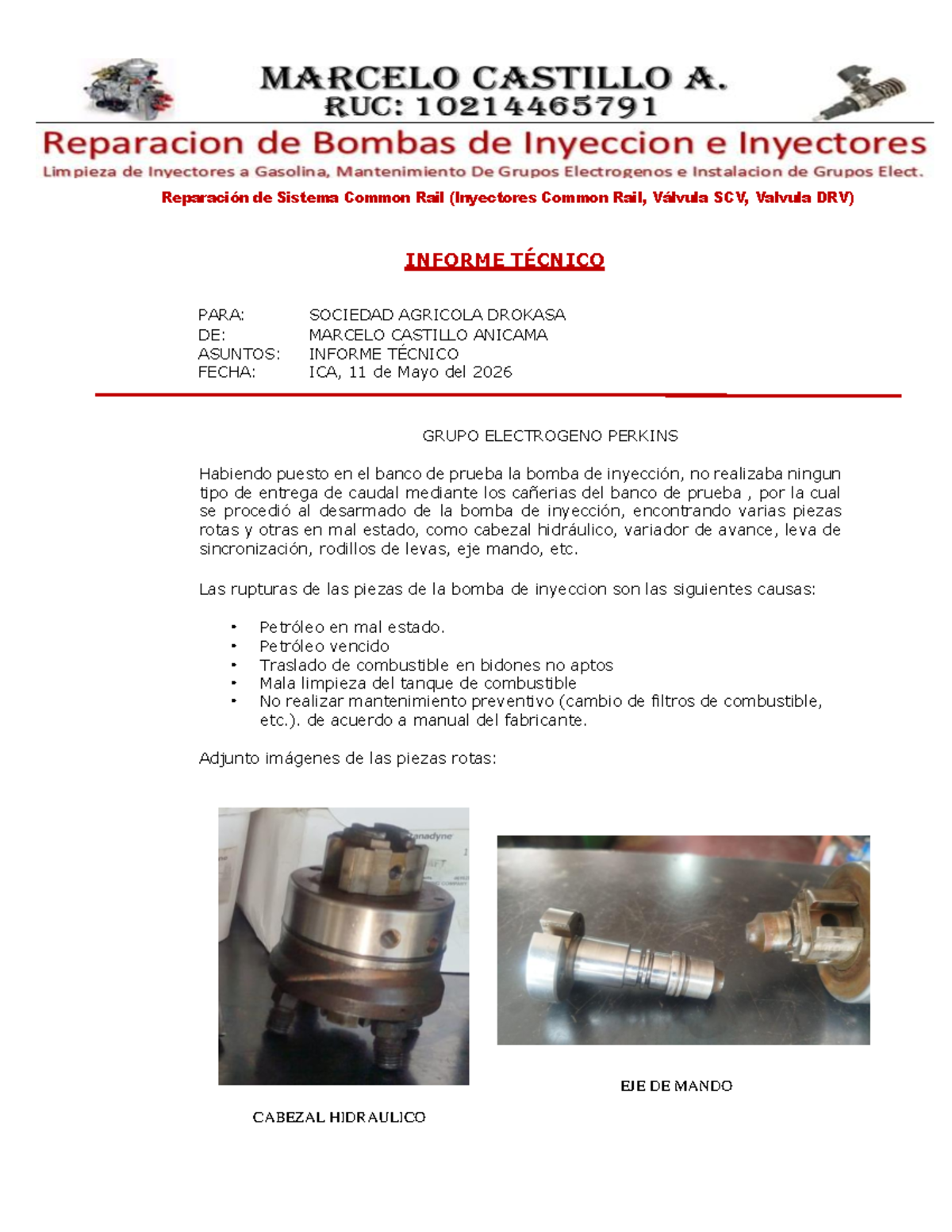 Informe Técnico: Reparación de Sistema Common Rail - Inyectores y ...