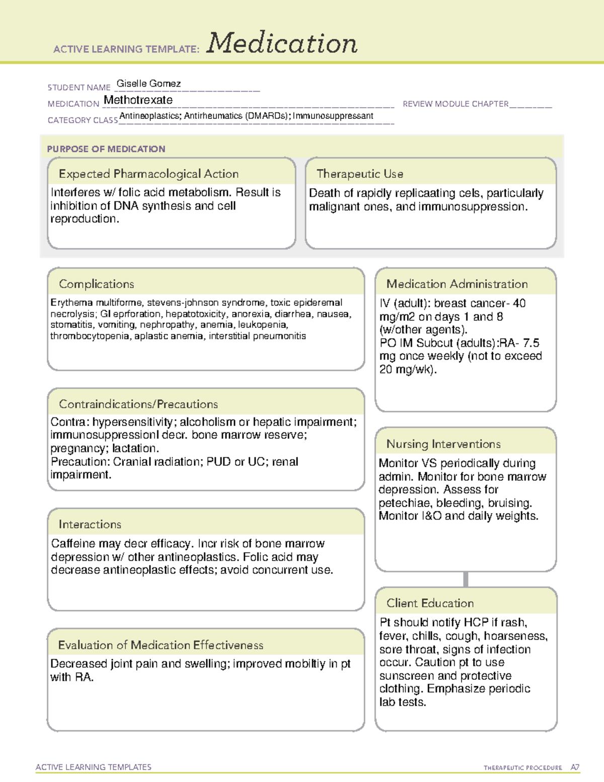 ATI Medication Template Methotrexate - ACTIVE LEARNING TEMPLATES ...