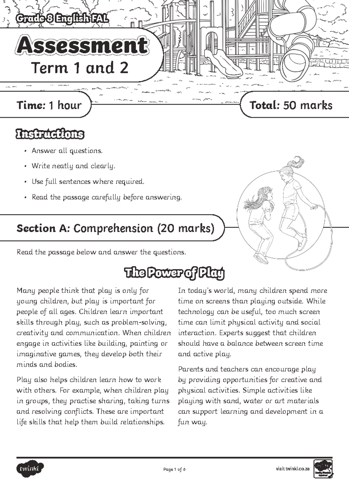 Grade 8 English FAL Term 1 & 2 Assessment (CAPS Aligned) - Studocu