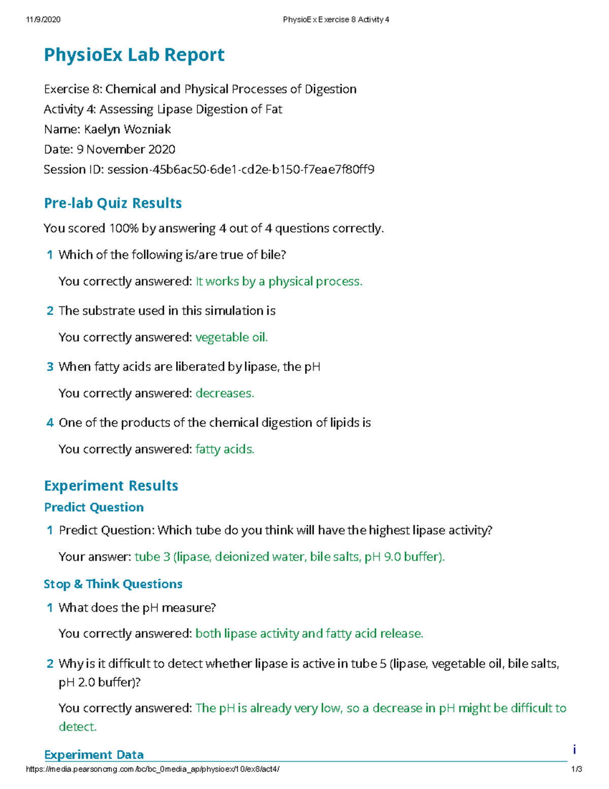PhysioEx 10: Chemical Digestion and Lipase Activity Analysis - Studocu
