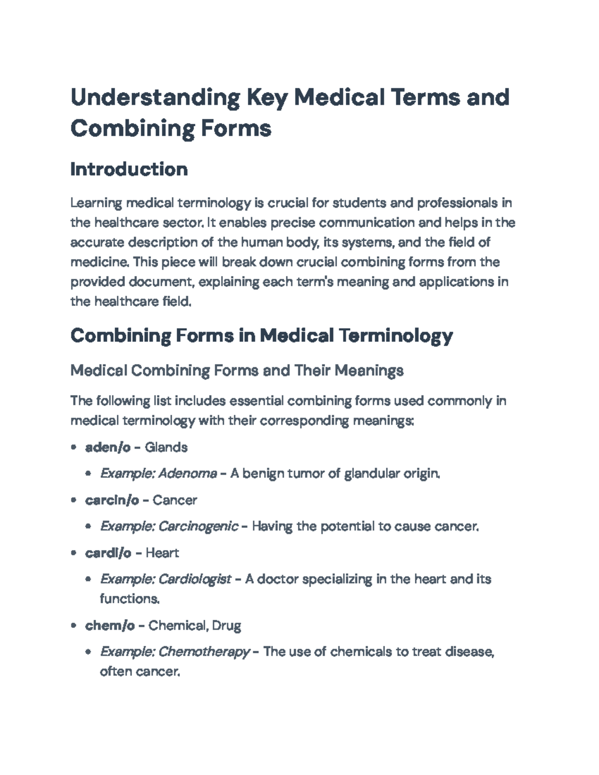 Medical Terminology: Key Combining Forms and Their Meanings ...