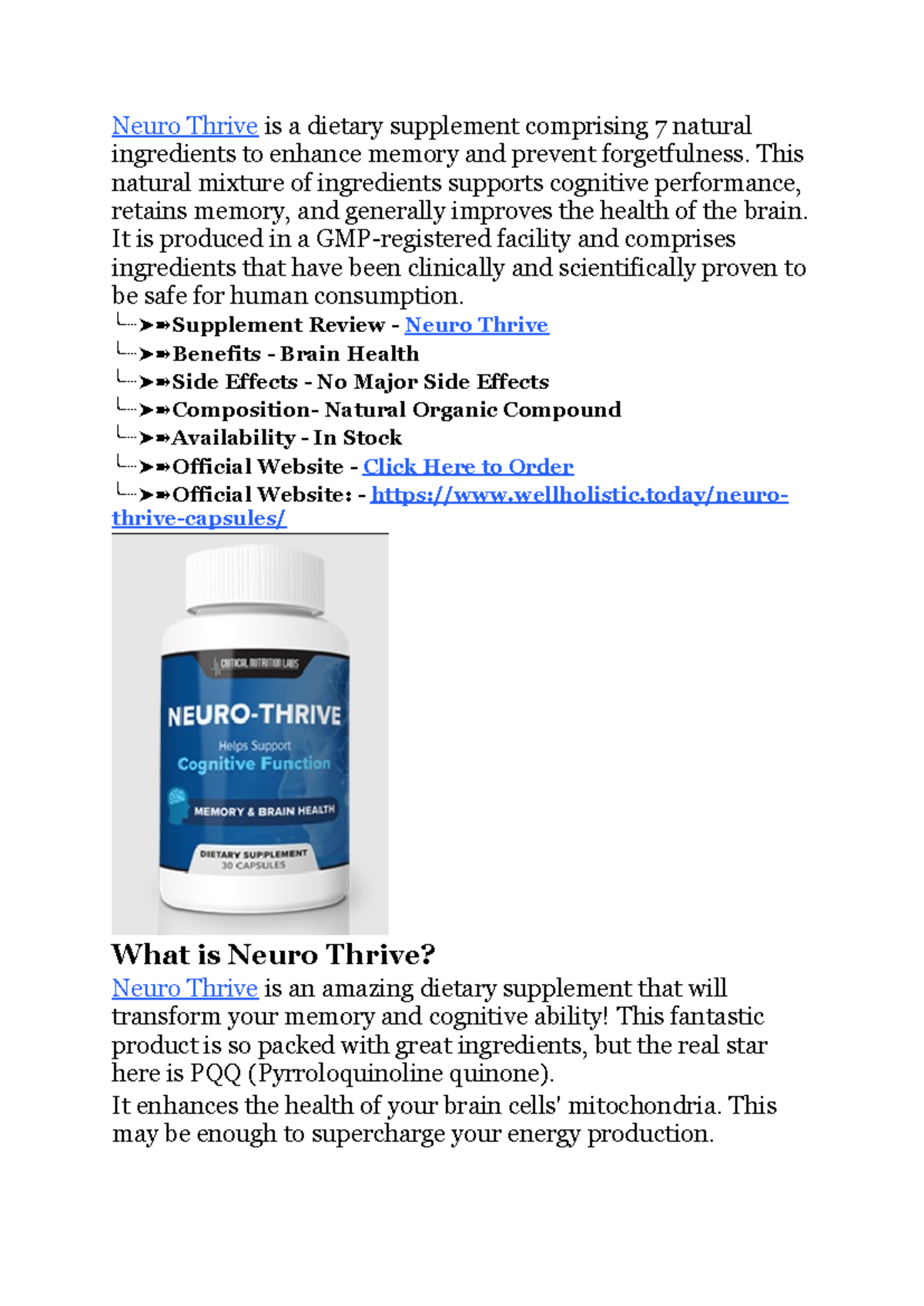 Neuro Thrive Enhancing Cognitive Health! - Neuro Thrive is a dietary ...