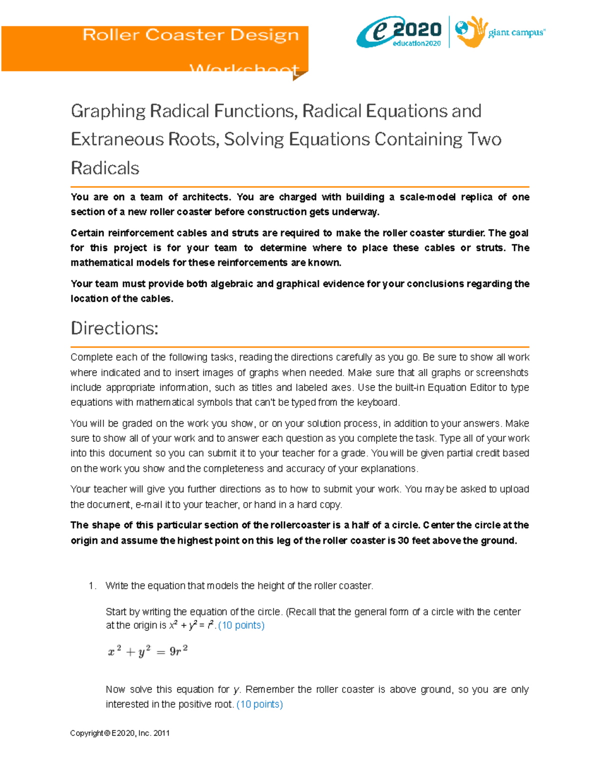 Rollercoaster Project: Graphing Radical Functions & Equations Analysis - Studocu