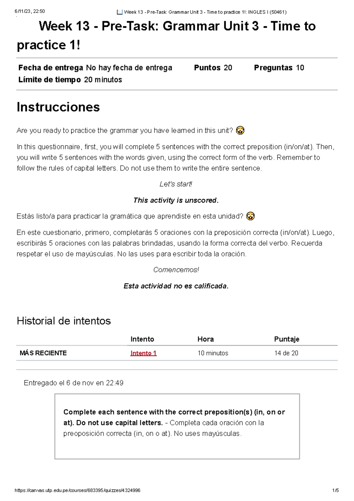 📖 Week 13 - Pre-Task Grammar Unit 3 - Practice 1 for Ingles I - Studocu