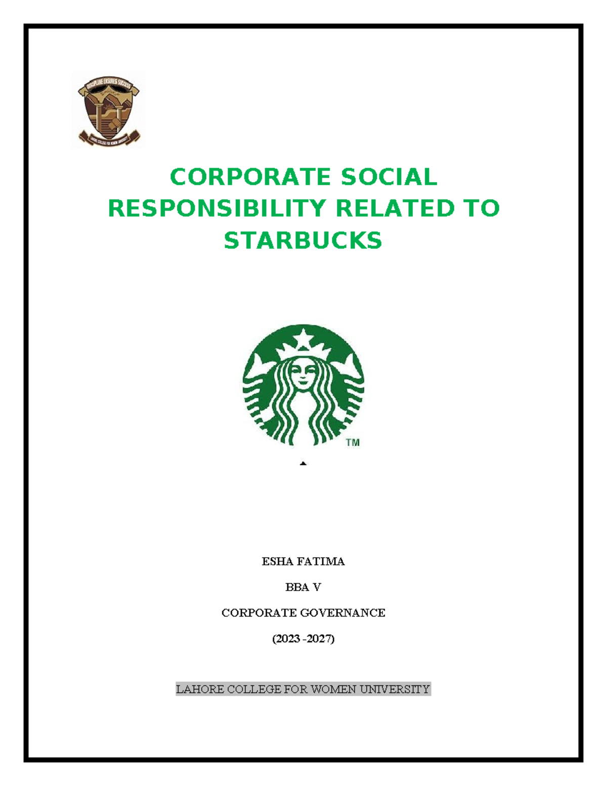 BBA V Corporate Governance: Starbucks CSR Initiatives Overview - Studocu