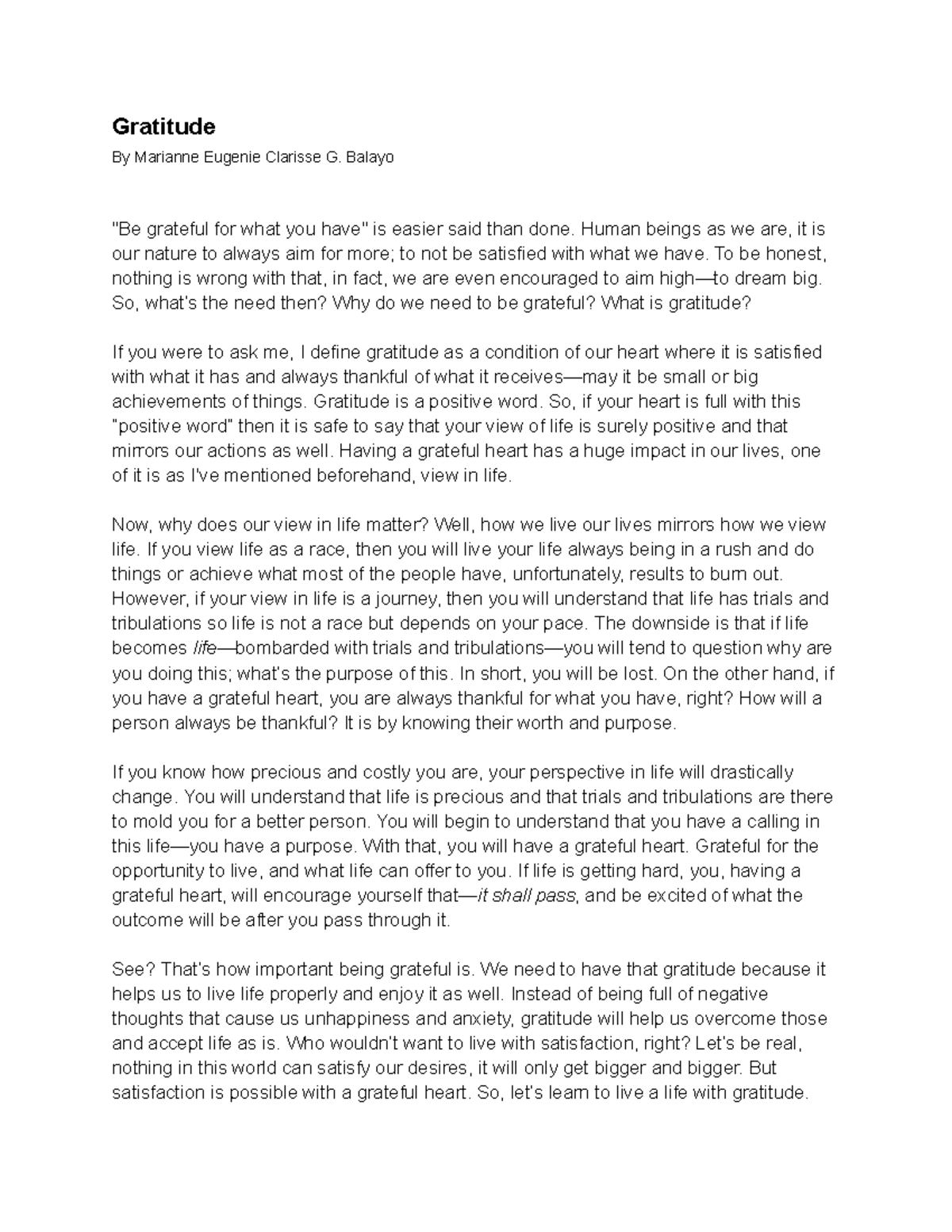 Gratitude: Embracing a Grateful Heart for a Fulfilling Life - Studocu