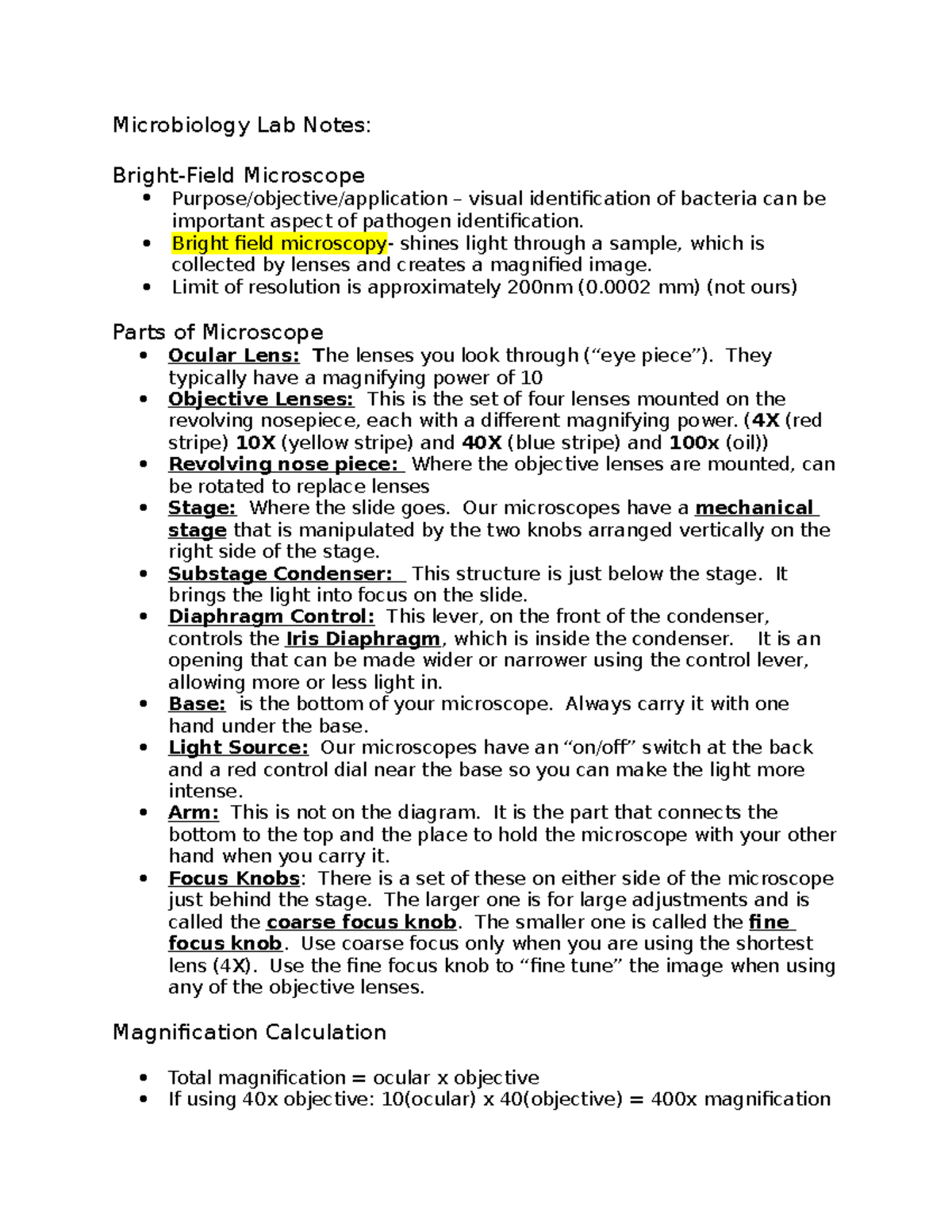 Microbiology Lab Notes: Microscope Parts & Bacterial Identification ...