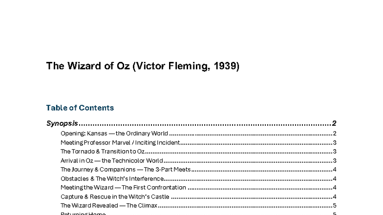 The Wizard of Oz (CHC) - Cinematic Techniques and Narrative Analysis ...
