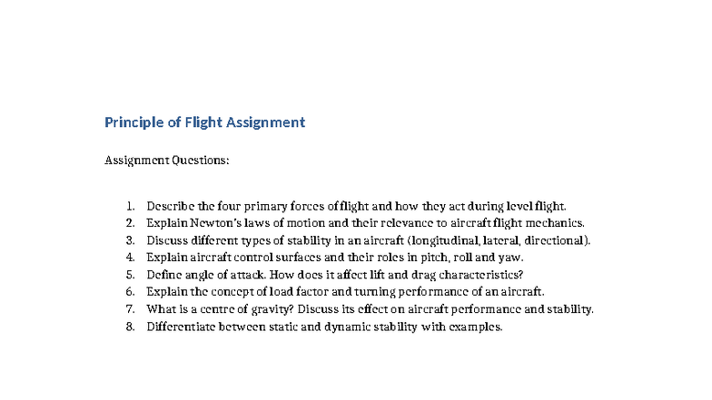 Principle of Flight Assignment: Key Concepts and Questions - Studocu