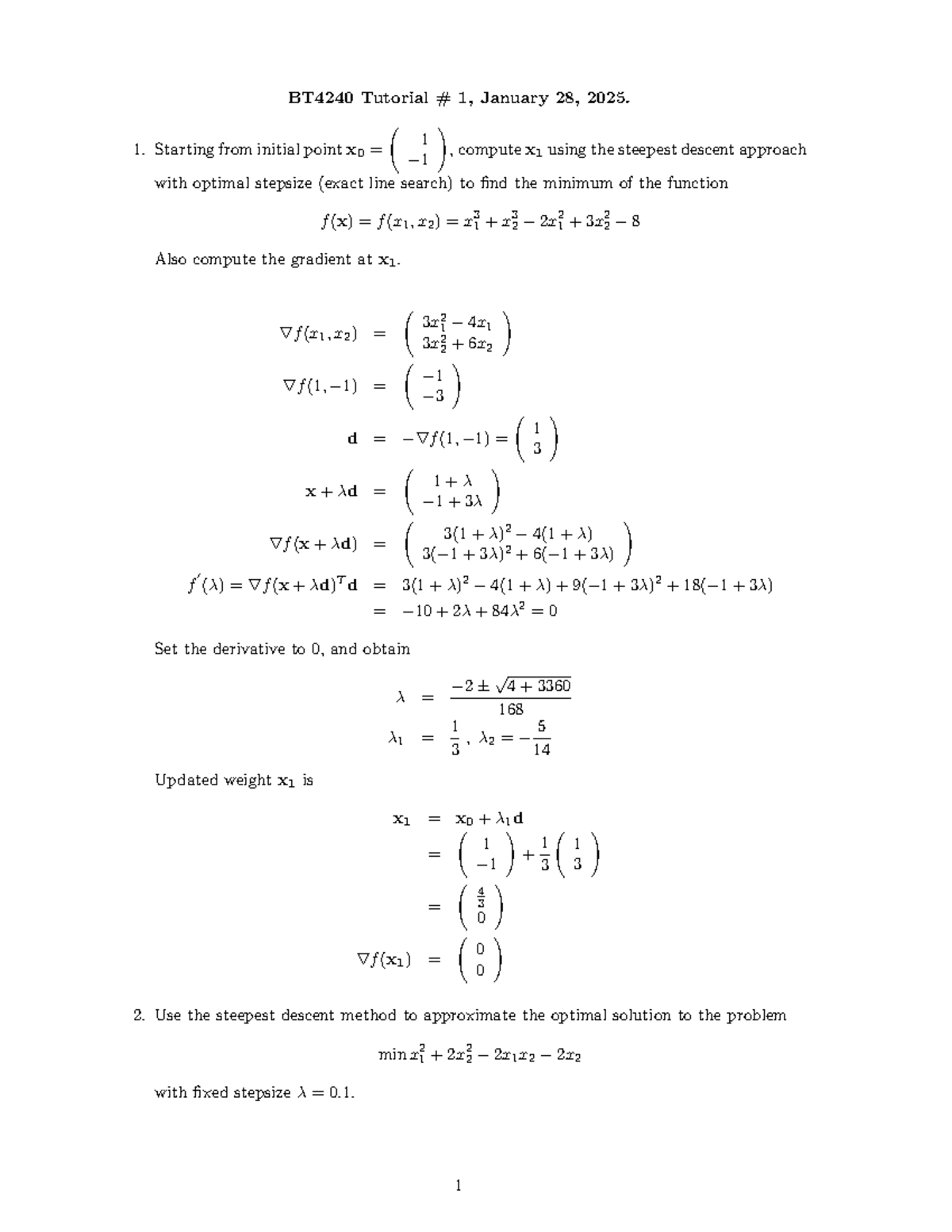 T1-sol - Tutorial 1 solutions - BT4240 Tutorial # 1, January 28, 2025 ...