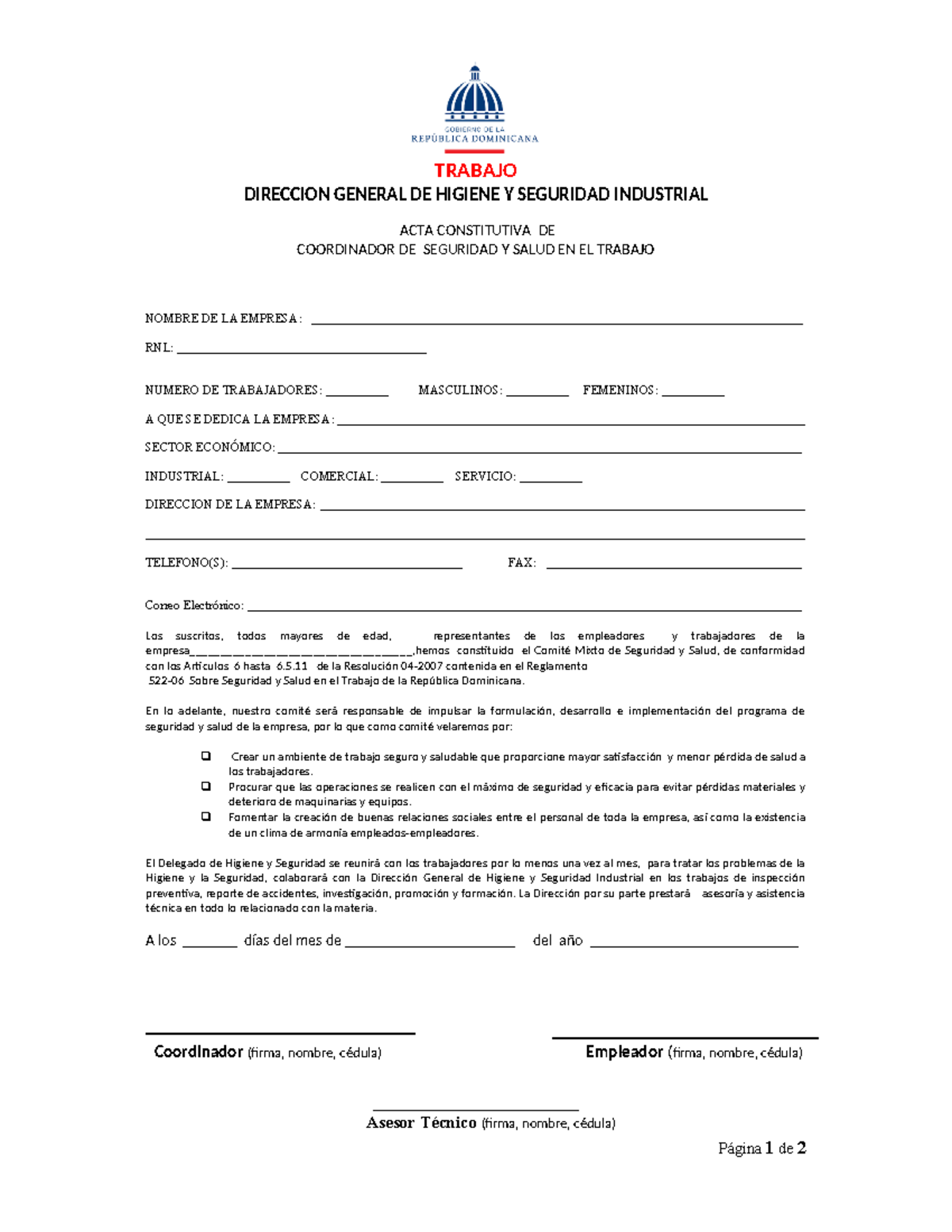 ACTA CONSTITUTIVA DEL COORDINADOR DE SST - DGHSI - Studocu