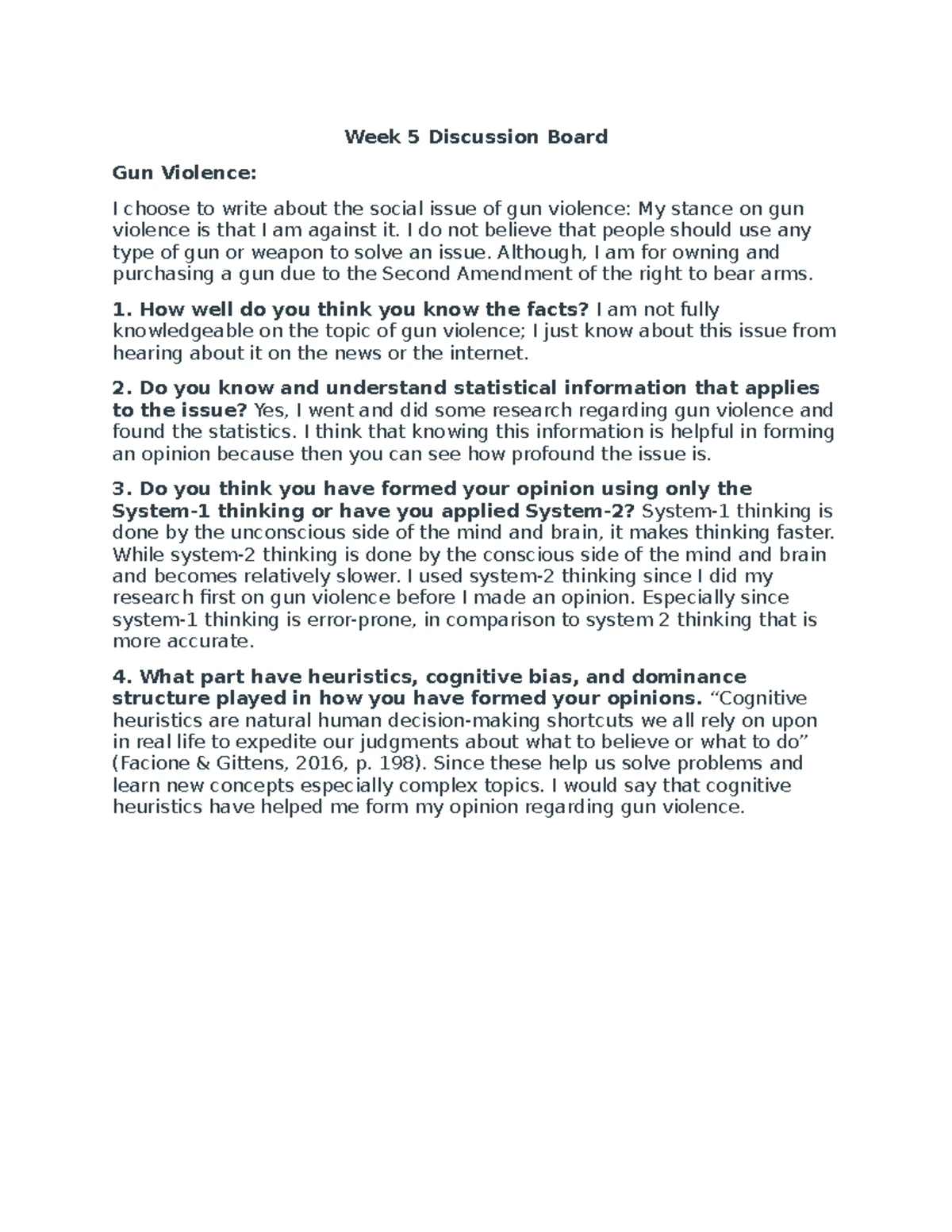 Assignment 2- critical thinking - Week Two Assignment: Journal Chamberlain University College of ...