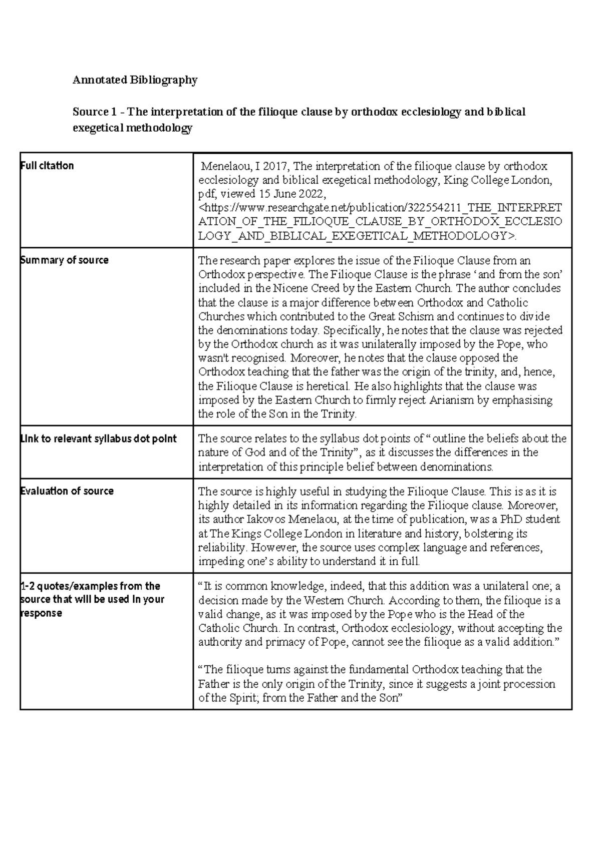 Annotated Bibliography: Filioque Clause & Salvation Interpretations ...