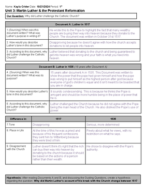 Unit 3 Protestant Reformation Activity (Student Handout) - - Studocu