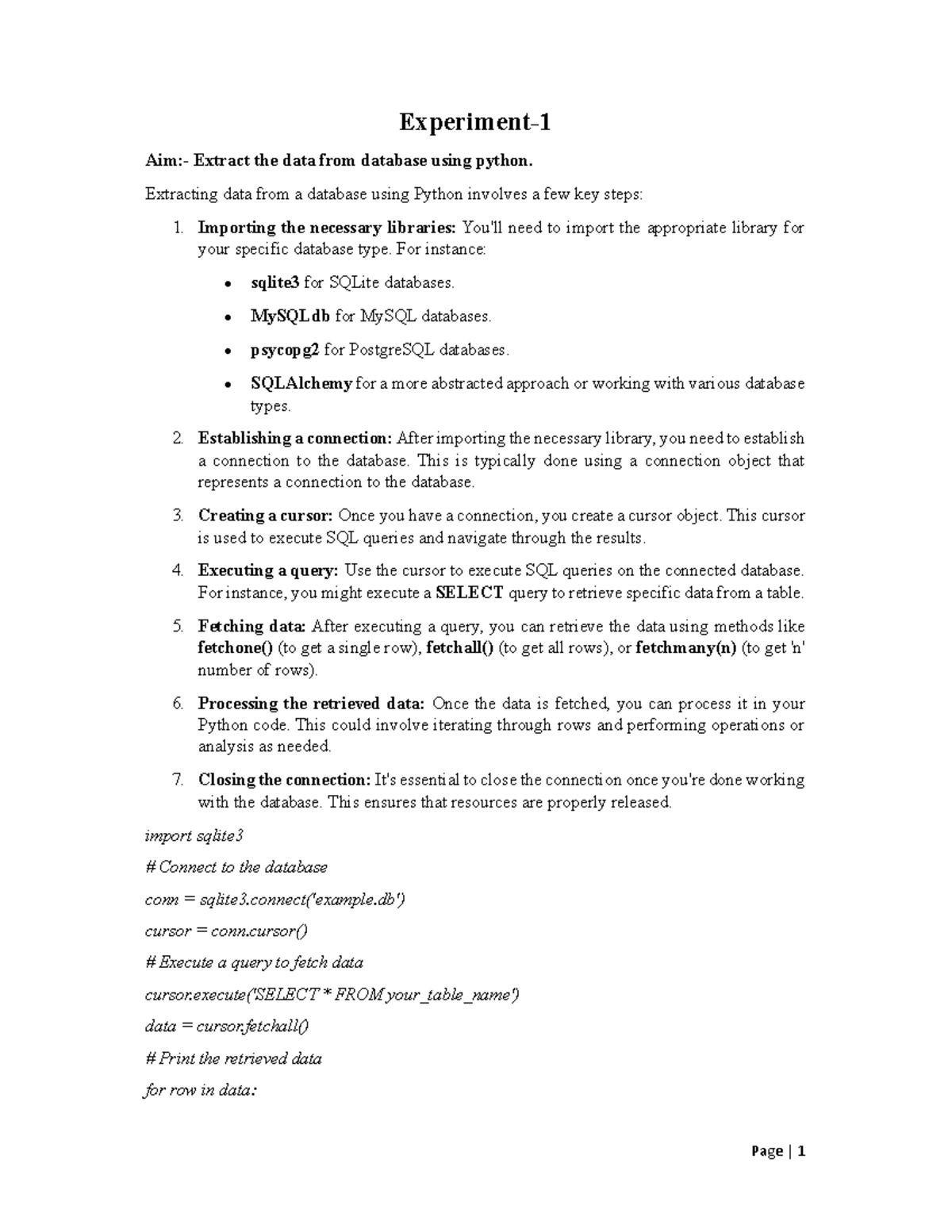 ML Practical: Database and Machine Learning Algorithms Overview - Studocu