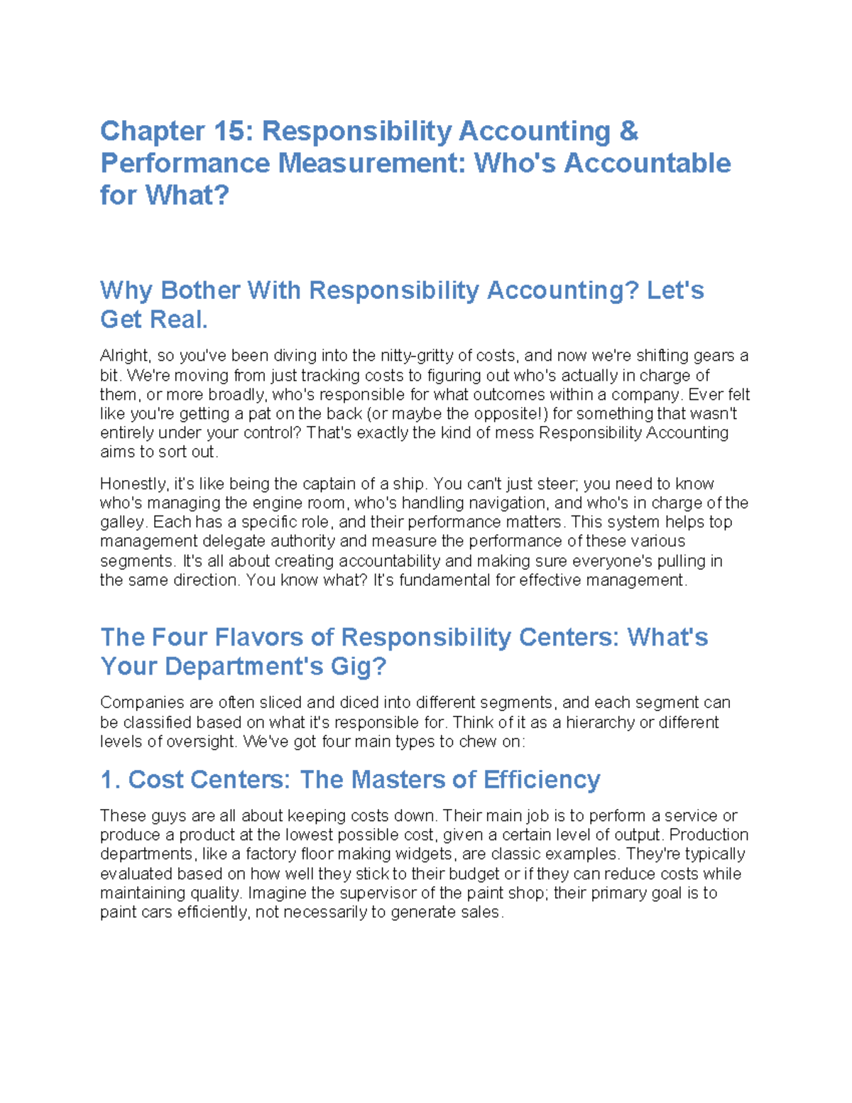 Cost Accounting Chapter 15: Understanding Responsibility Accounting ...