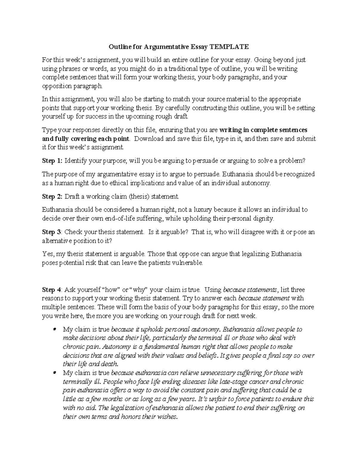 Week 7 Argumentative Essay Outline Template (ENG101) - Studocu