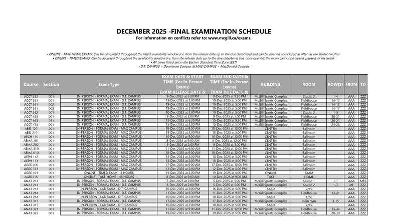 December 2025 Final Exam Schedule with Room Locations - Studocu
