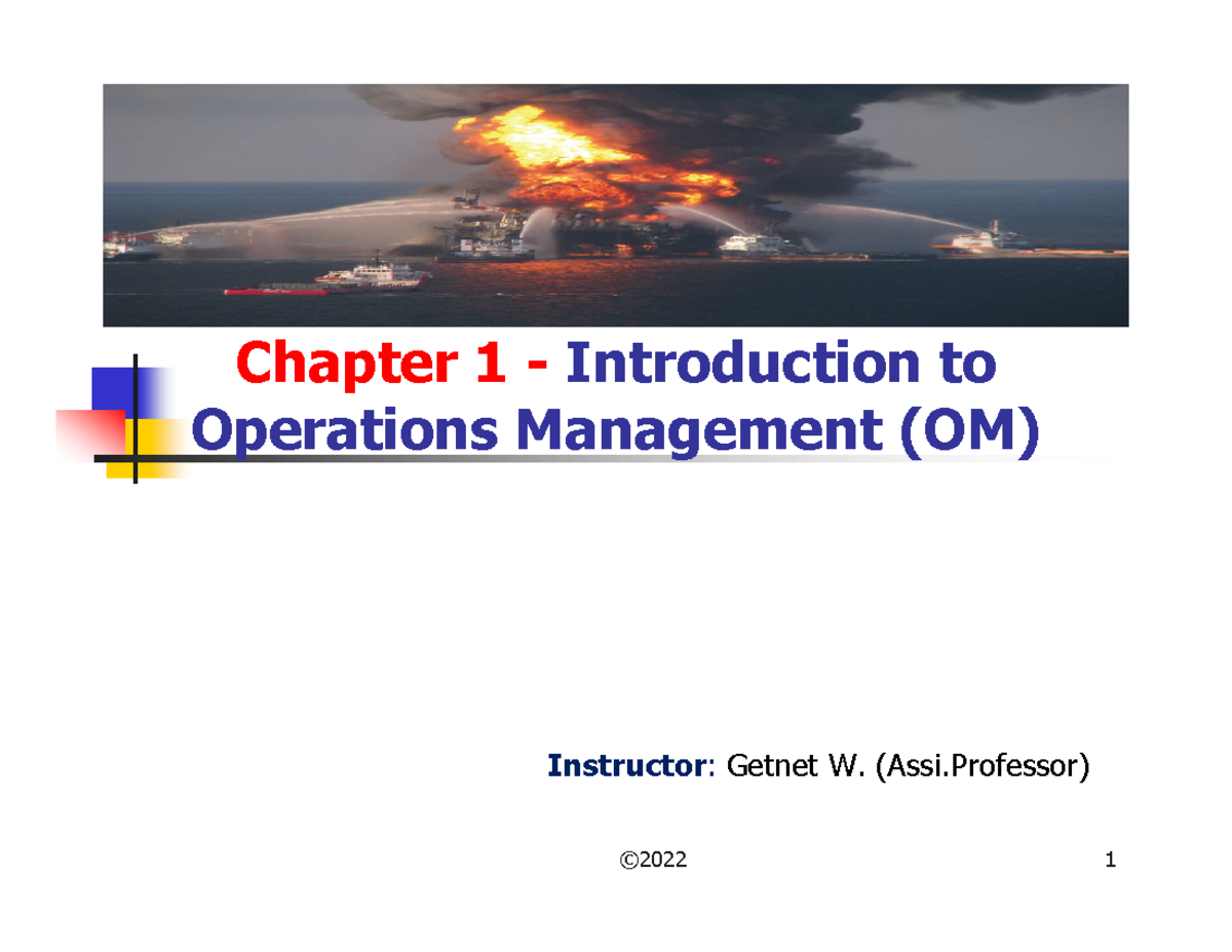 Lesson -1 OM - Chapter 1Chapter 1 - Introduction toIntroduction to Operations Management - Studocu