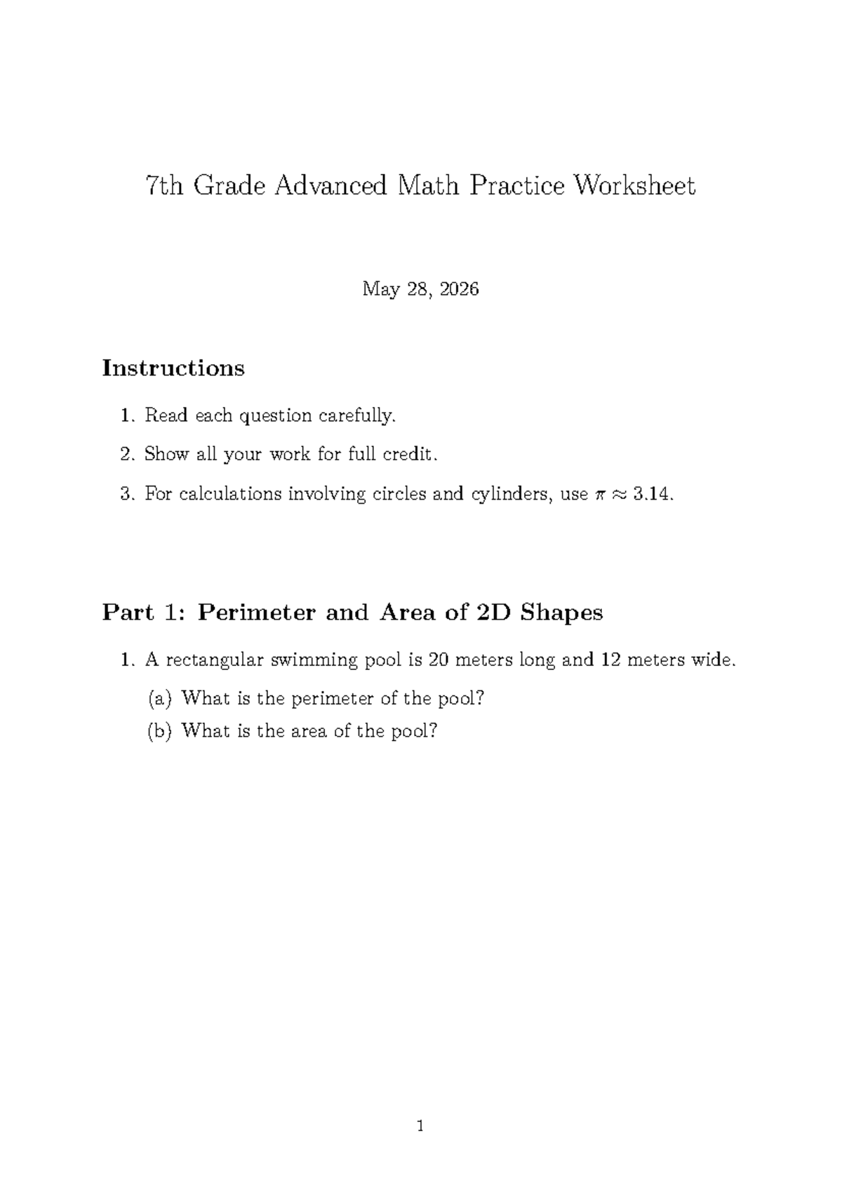 7th Grade Advanced Math Practice Worksheet - May 2026 - Studocu