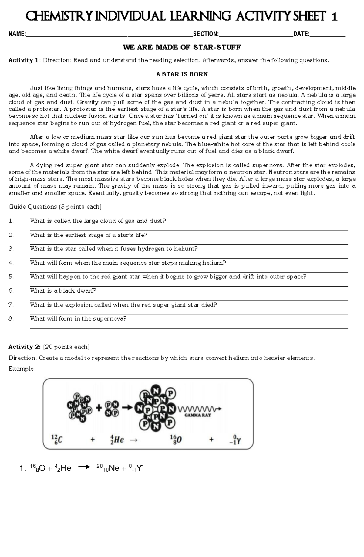 CHEM Individual Learning Activity Sheet 1 - CHEMISTRY INDIVIDUAL ...