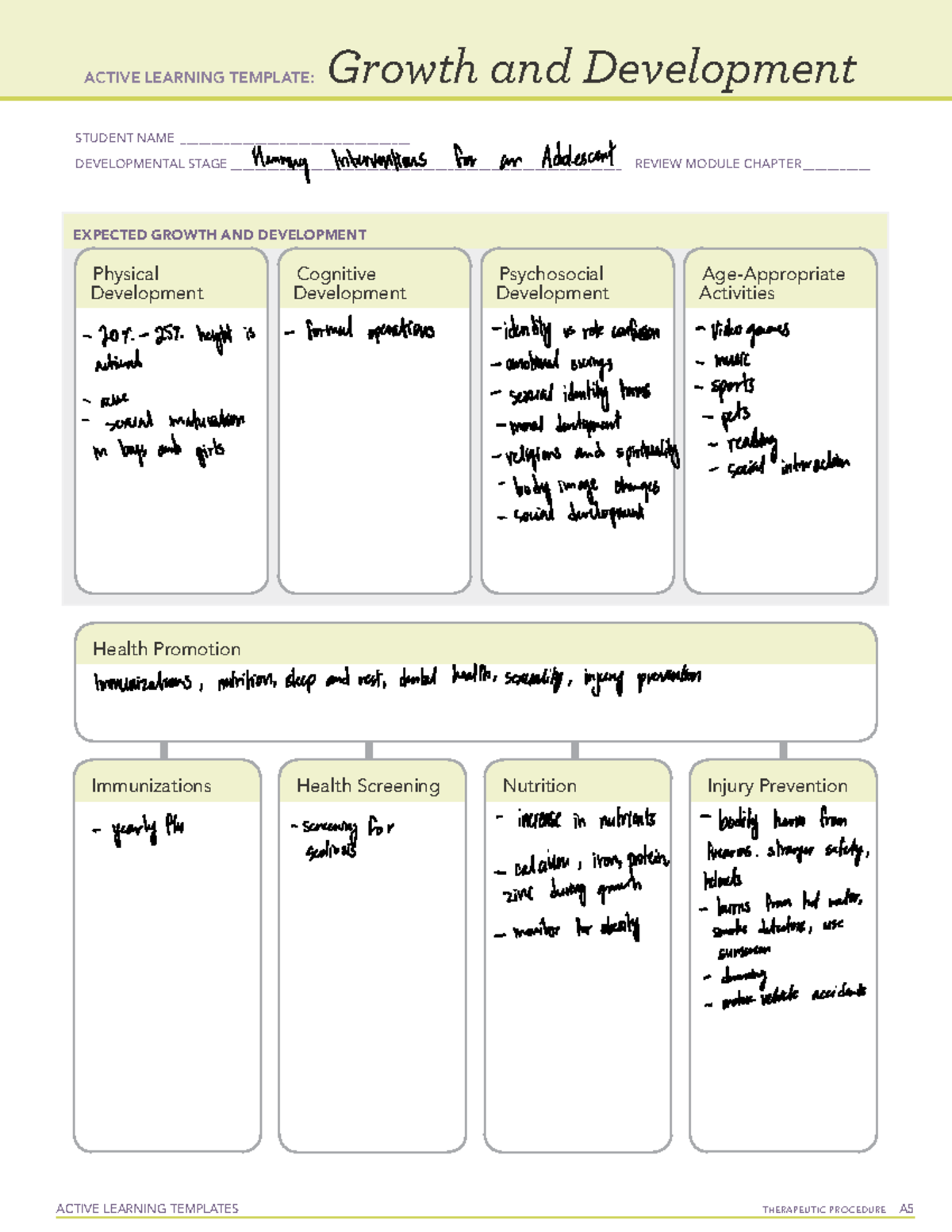 Planning for Adolescents Growth & Development - ACTIVE LEARNING ...