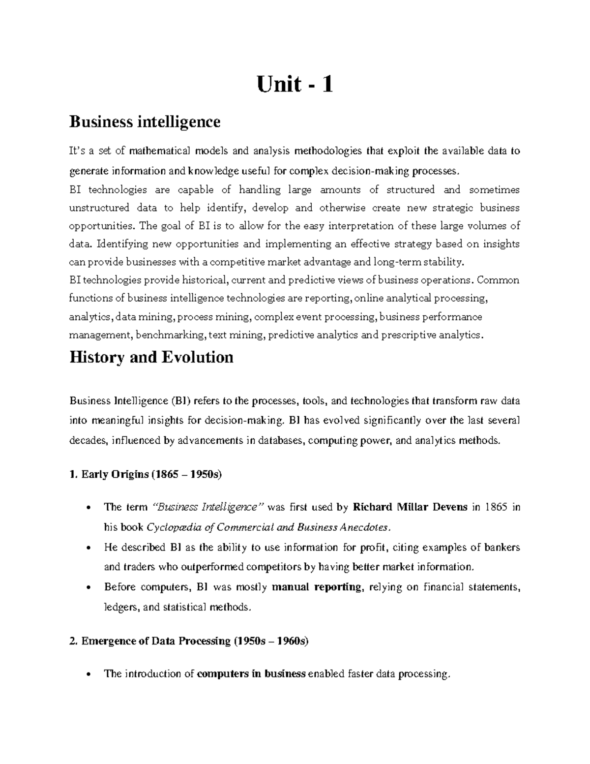 BIA 101: Unit 1 Overview of Business Intelligence Concepts and ...